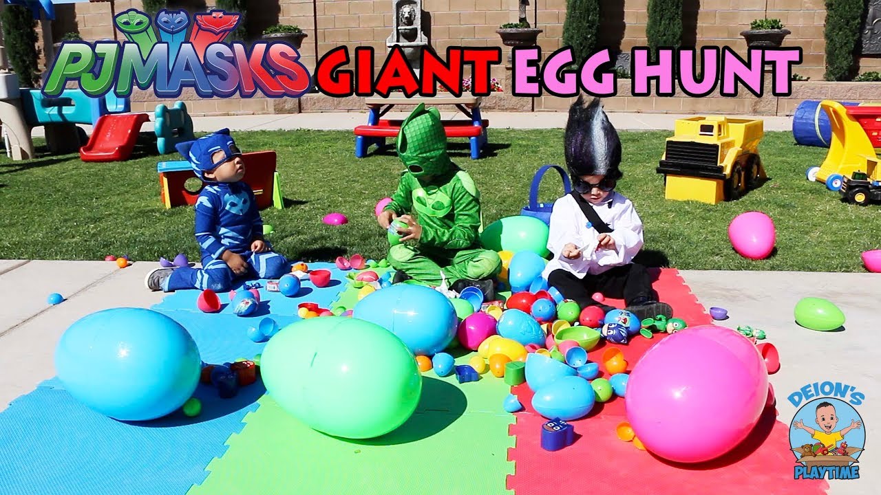 Pretend Play PJ MASKS GIANT EASTER EGG HUNT - YouTube