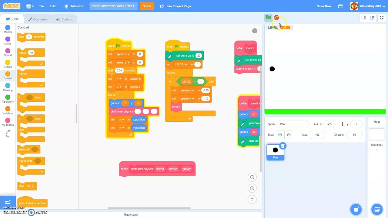 Scratch 3.0 Tutorial | How to Make a Pen Platformer Game | Part 1 ...