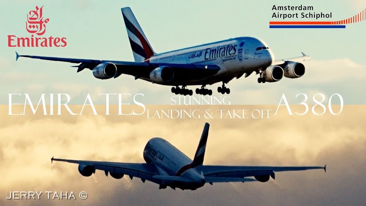 EMIRATES A380 STUNNING SUNSET TAKE OFF & STRONG HEADWIND LANDING ...