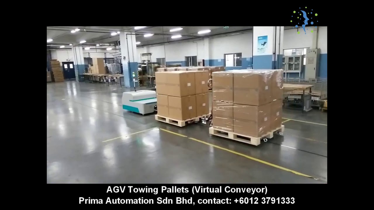 AGV Towing Pallet Virtual Conveyor - YouTube