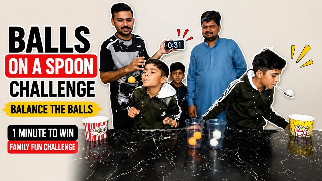 Balls on a Spoon Challenge | Balance the Balls | Minute to Win Family ...