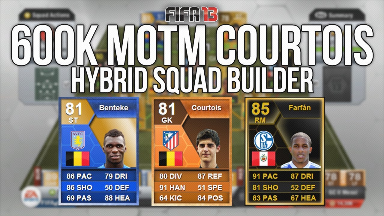 FIFA 13 - 600k MOTM Courtois + TOTS Benteke Hybrid Squad Builder! - YouTube