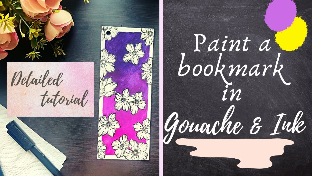 How to paint a floral bookmark with GOUACHE and INK | BEGINNER FRIENDLY ...