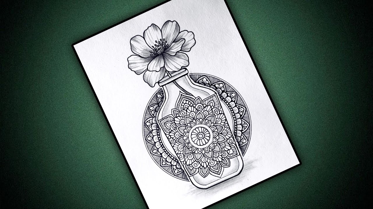 Mandala Bottle Art with Flower | How to Draw a Mandala Flower Vase/Easy ...
