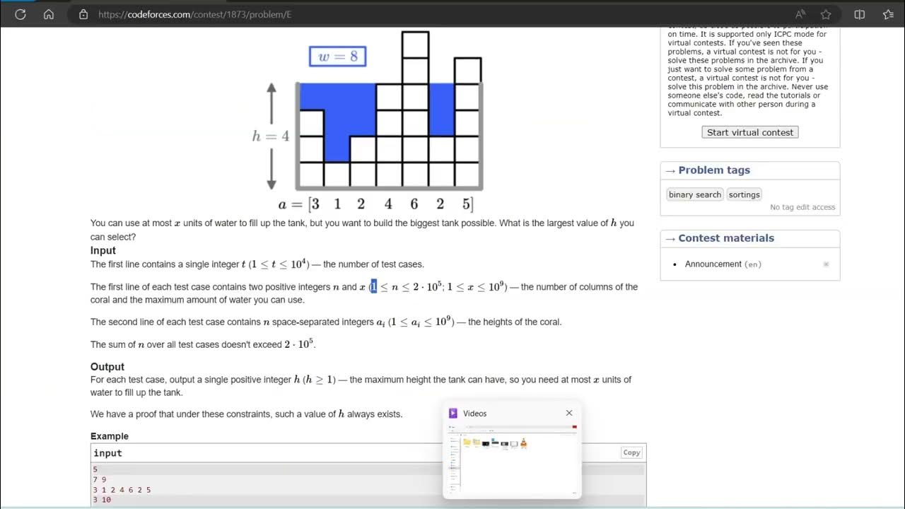 Codeforces Round 898 (Div. 4) (E) Building an Aquarium (D) 1D Eraser Full explanation # ...
