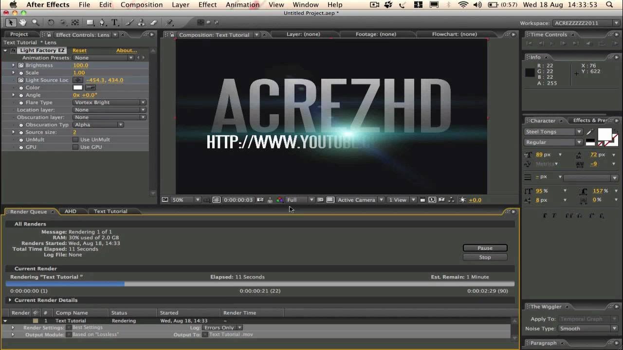 After Effects Tutorial: Basic Text & Knoll Light Factory Animation. Part 2. by AcrezHD - YouTube
