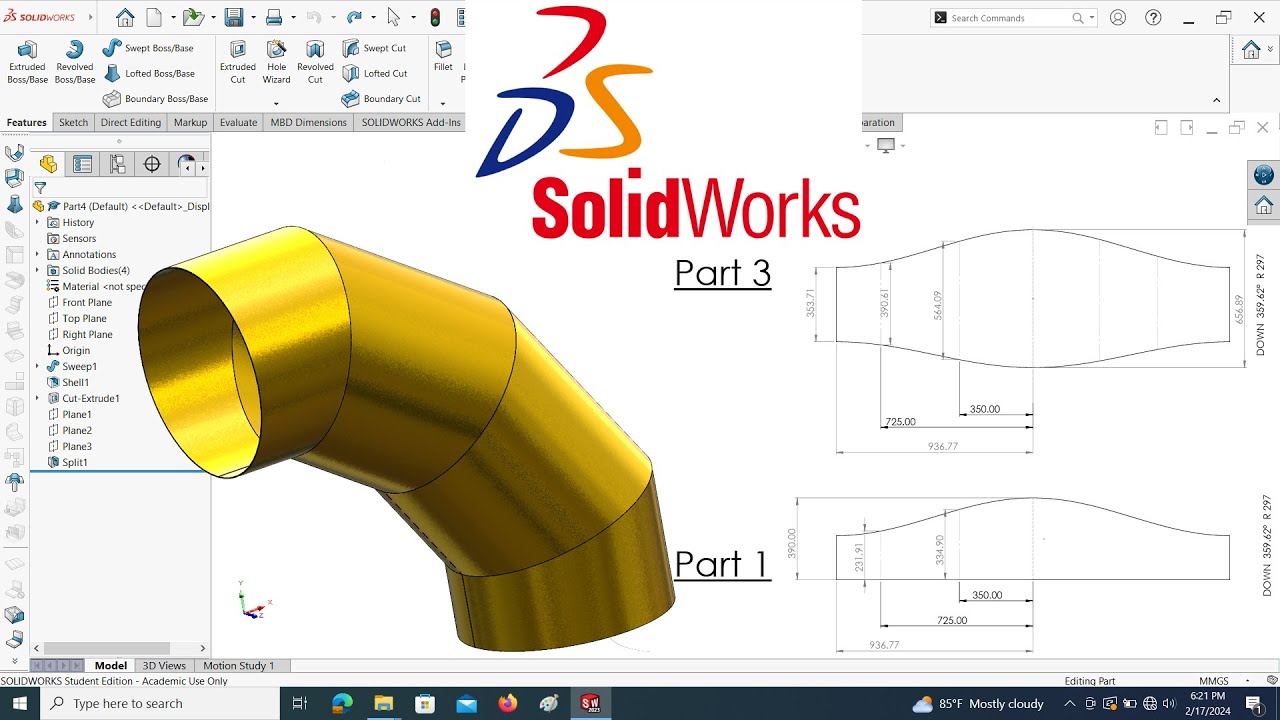 Solidworks Sheet Metal tutorial Sheet Metal Elbow - YouTube