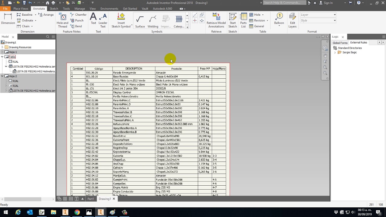 Inventor - Drawing - Split PartList - YouTube