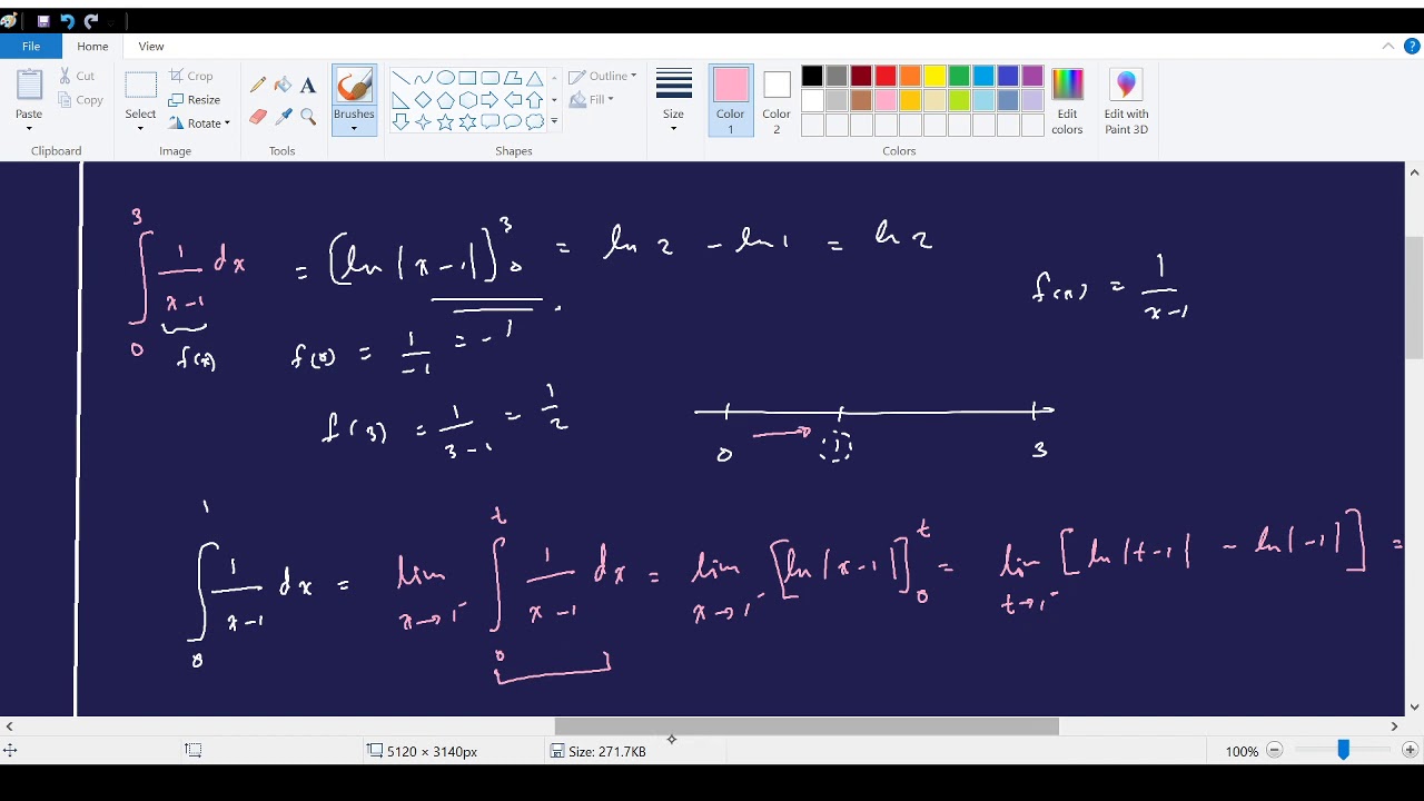 Integral of 1/(x-1) on the interval 0 to 3 - YouTube