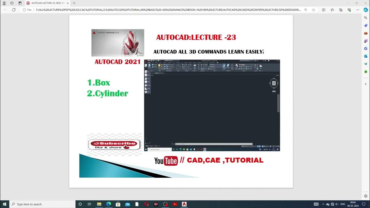 AUTOCAD 3D COMMAND FULL LECTURE-01 - YouTube
