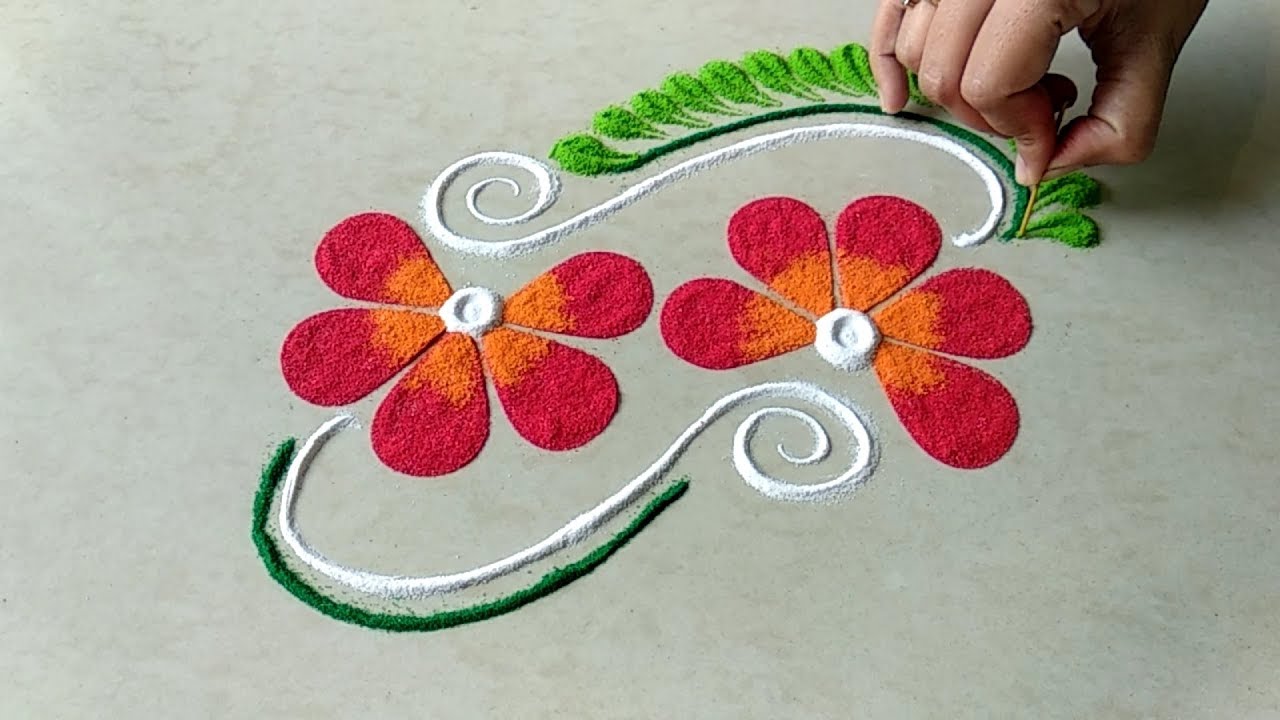Easy and beautiful freehand rangoli design - YouTube