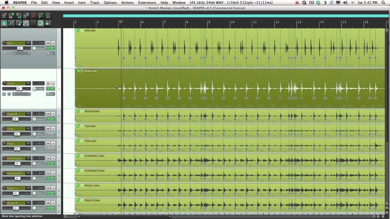 Reaper: Drums quantize with stretch markers - YouTube