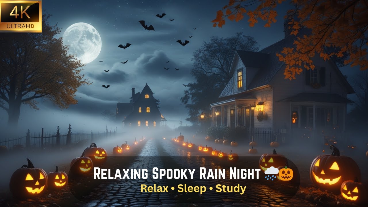Relaxing Spooky Halloween Rain Night 🎃🌧️ | Cozy Haunted Ambience with ...