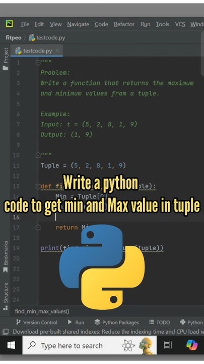 Get Min & Max Values In Tuple | Tuples Interview Questions| @pythonintelugu #pythoncoding - YouTube