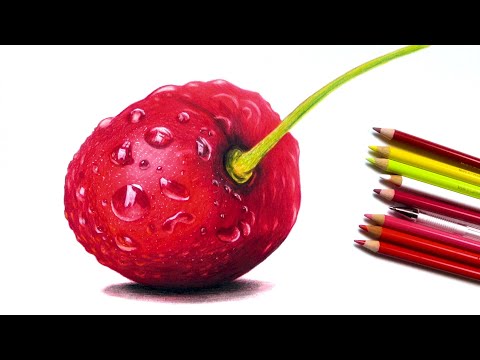 How to draw realistic CHERRY with colored pencils || easy drawing for ...