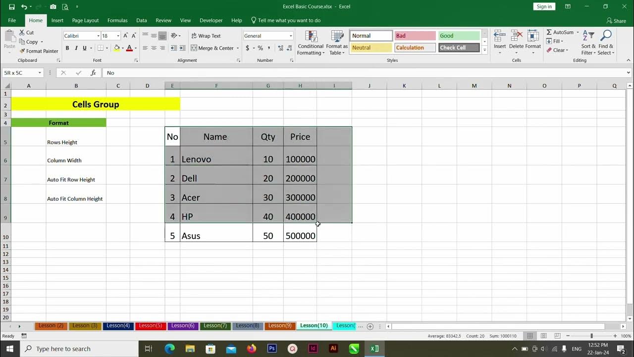 Basic Excel Lesson (10) Format in Cell Group - YouTube