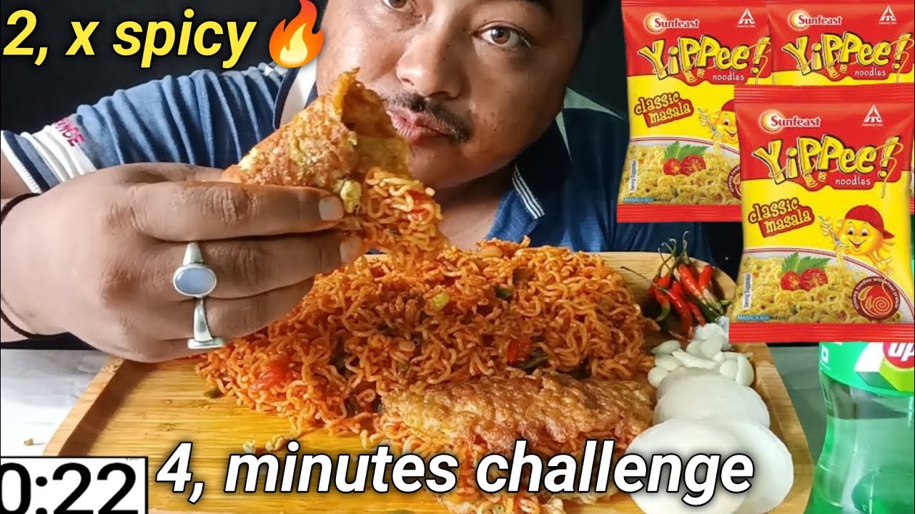ASMR Eating challenge:2,x spicy noodles🔥 yippee extra spicy add +onion ...