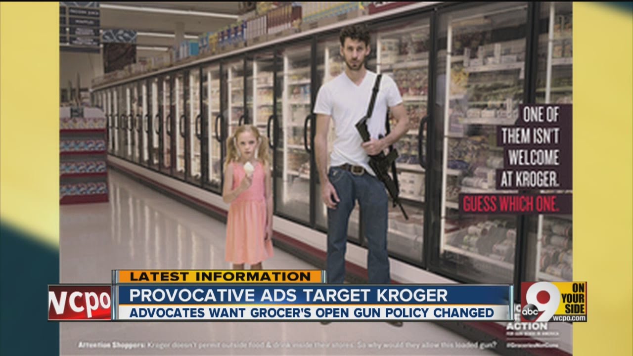 Provocative ads target Kroger's open gun policy - YouTube