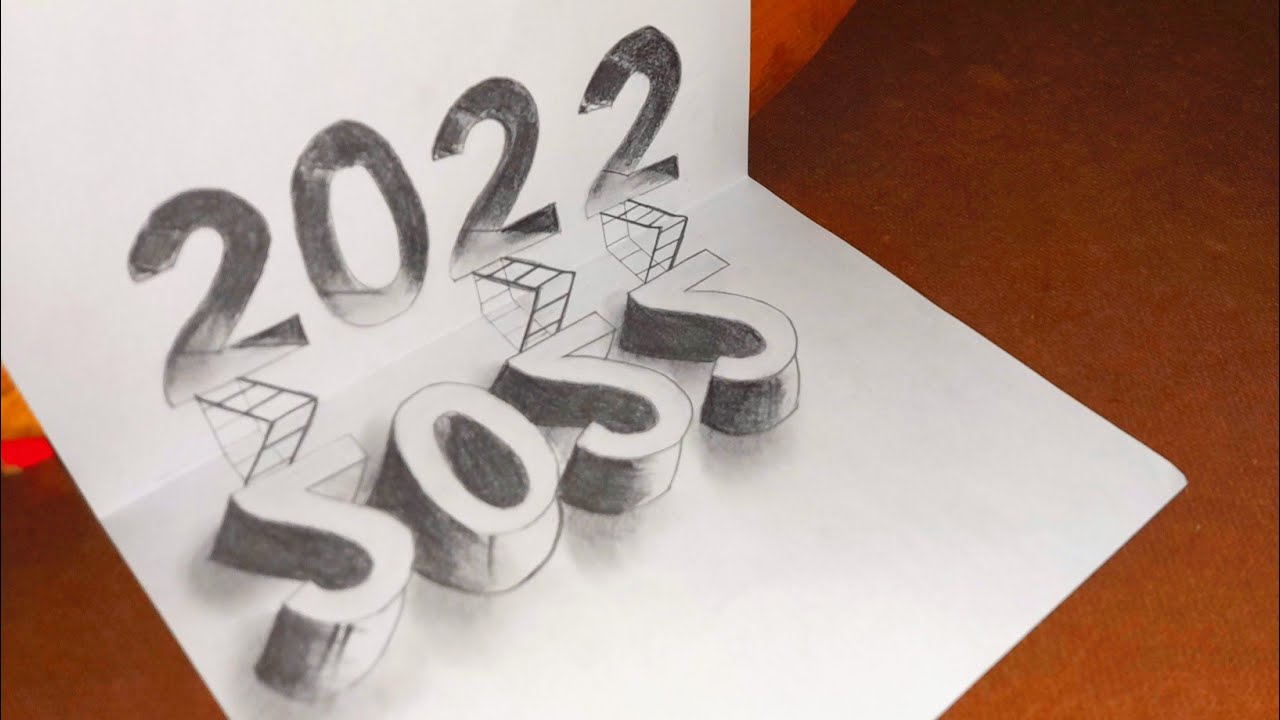 how to draw 2022 , 3D drawing Trick Art on paper - YouTube