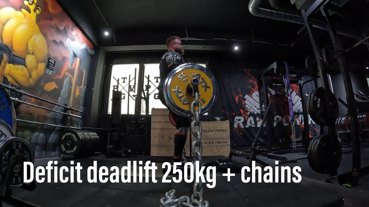 Deficit deadlift 250kg + chains & block deadlift 270kg x3 - YouTube