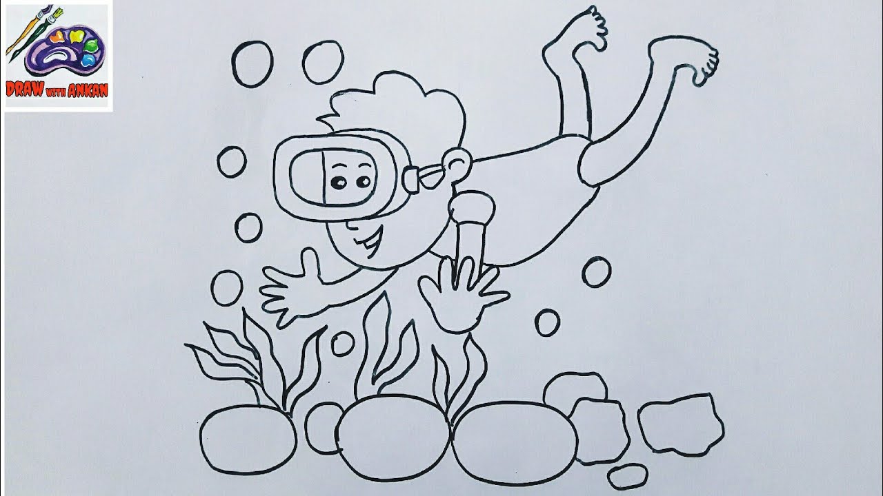 diver drawing |underwater scuba diving drawing | scuba diver drawing ...