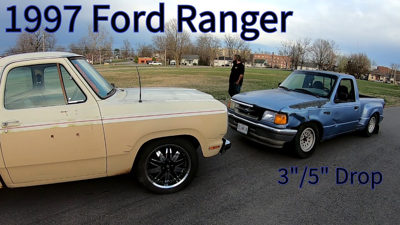 1997 Ford Ranger lowered with a 3"/5" drop kit - YouTube