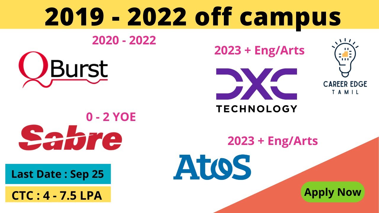 Atos | DXC | QBurst | Sabre | 3+ off campus | Multiple role | Bulk ...