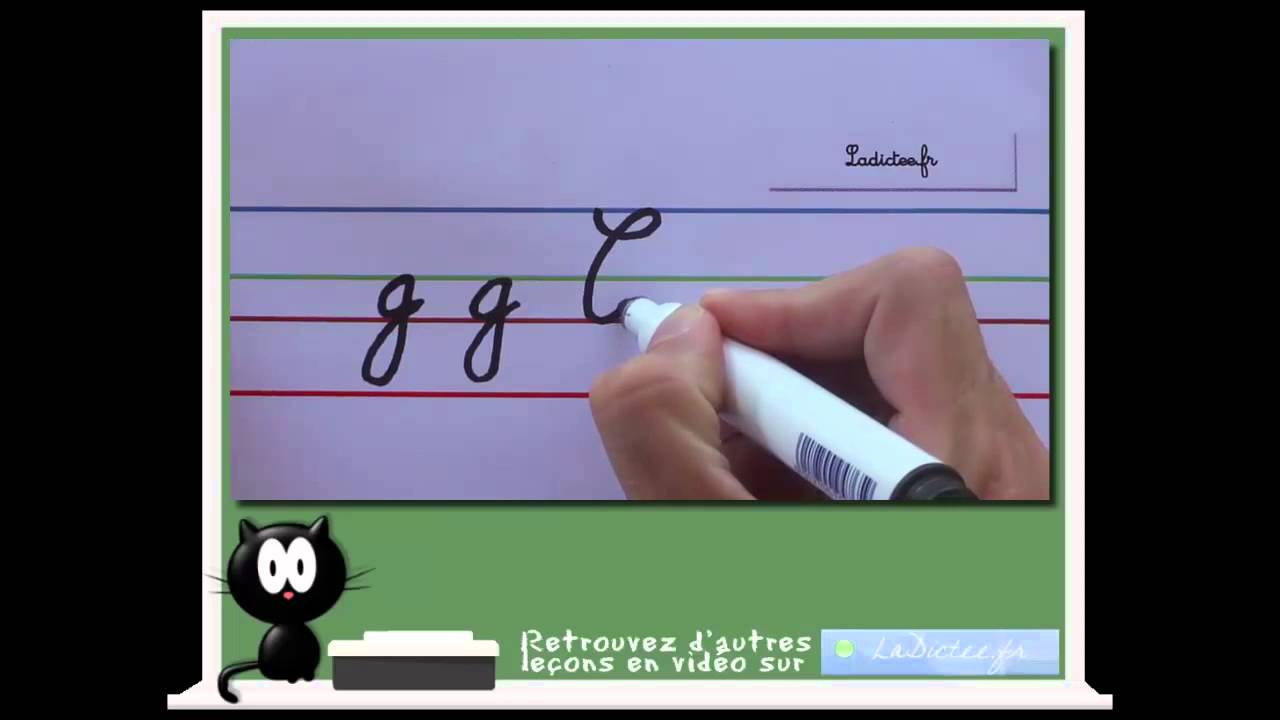 Alphabet cursif - comment écrire la lettre cursive G - vidéo en langue ...