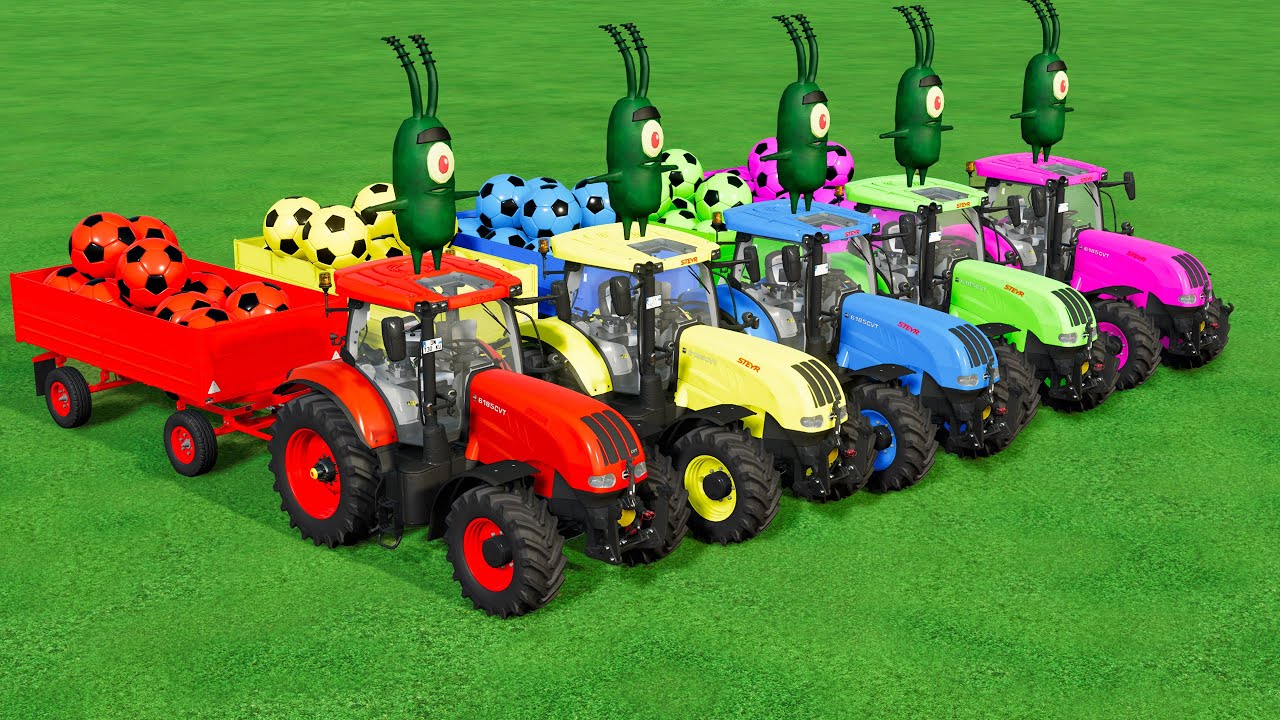 TRANSPORTING BALL, CARS, AMBULANCE, FIRE TRUCK, COLORFUL CARS WITH ...