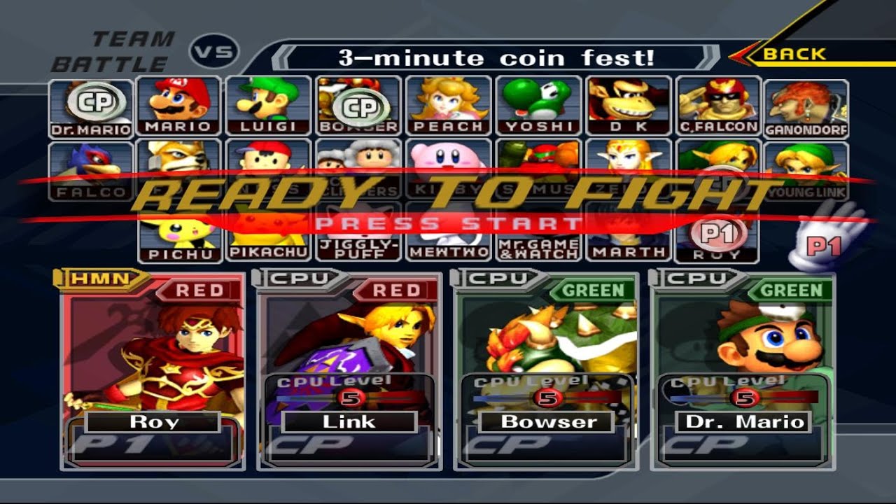 Roy & Link VS Bowser & Dr Mario | 3 Min Coin | Super Smash Bros Melee ...