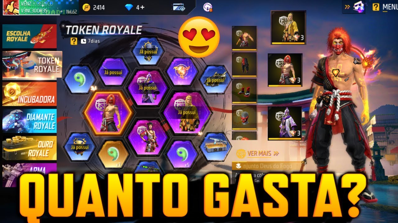 TOKEN ROYALE FREE FIRE, PEGUE AS 4 SKINS MAIS FÁCIL, TESTEI O NOVO ...
