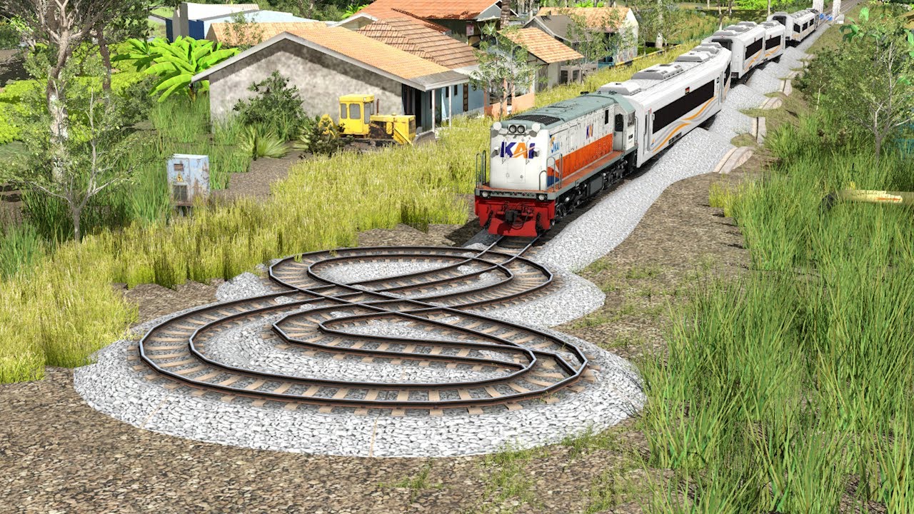 Kereta Api Berjalan Melewati Rel Berantakan Yang Buntu | Train Runs ...