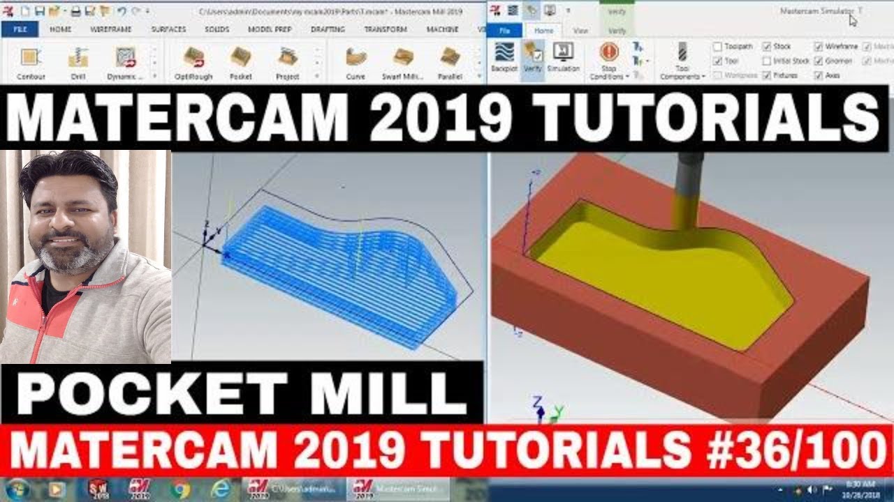 Mastercam 2019 Tutorials for Beginners: Pocket Mill ToolPath | Pocket ...