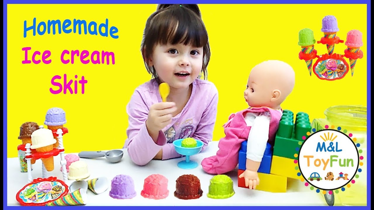 Homemade Ice Cream Skit Ice Cream Parlor Pretend Play Feed Baby Doll ...