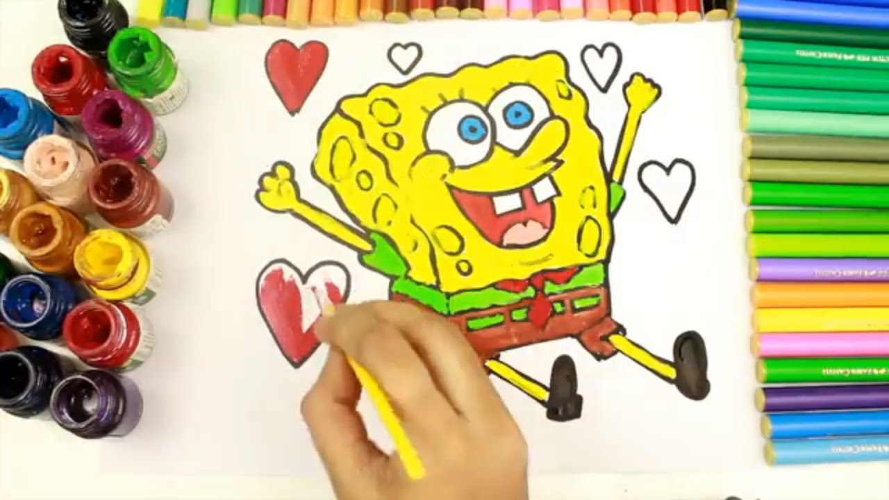 SpongeBob Squarepants colouring Pages For Kids to Learn Colors - YouTube