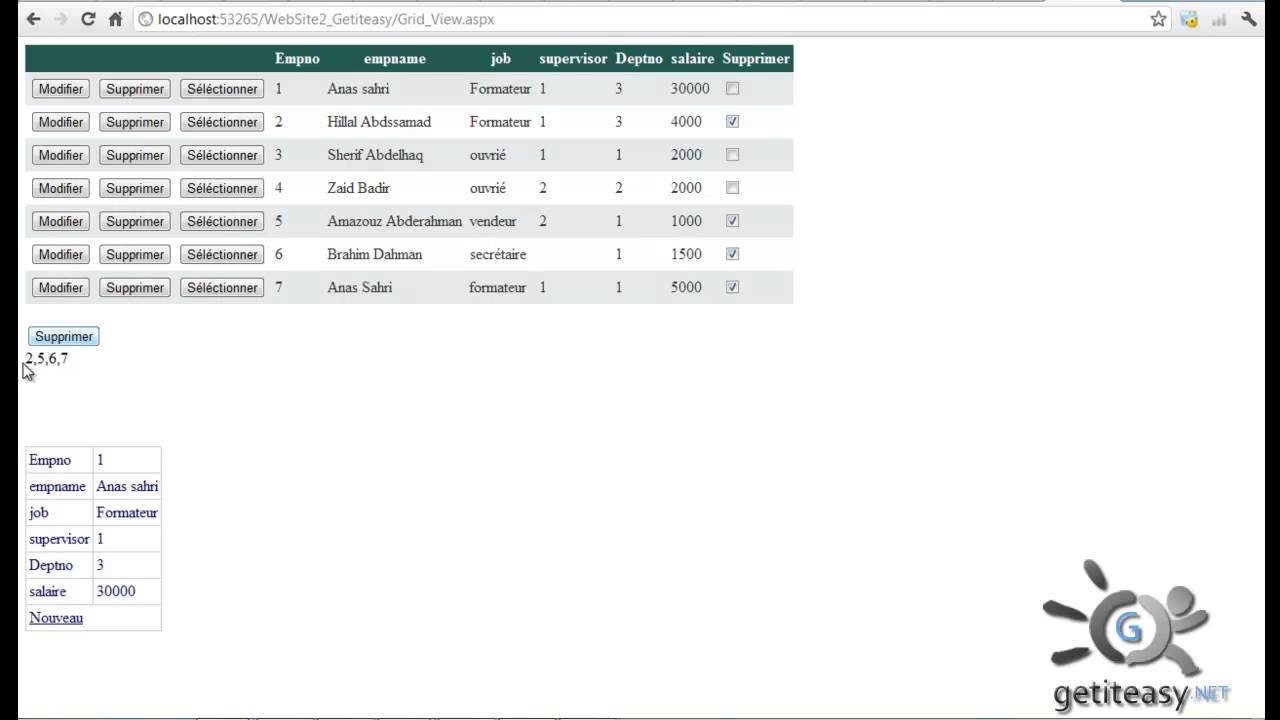 61 Suppression multiple dans une GridView - YouTube