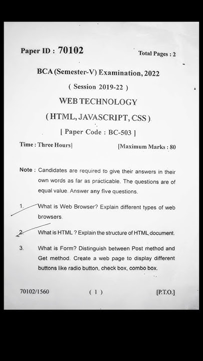 BCA 5th semester (2022) WEB TECHNOLOGY (HTML, JAVASCRIPT , CSS) | #brabu #bca_503 @Question ...