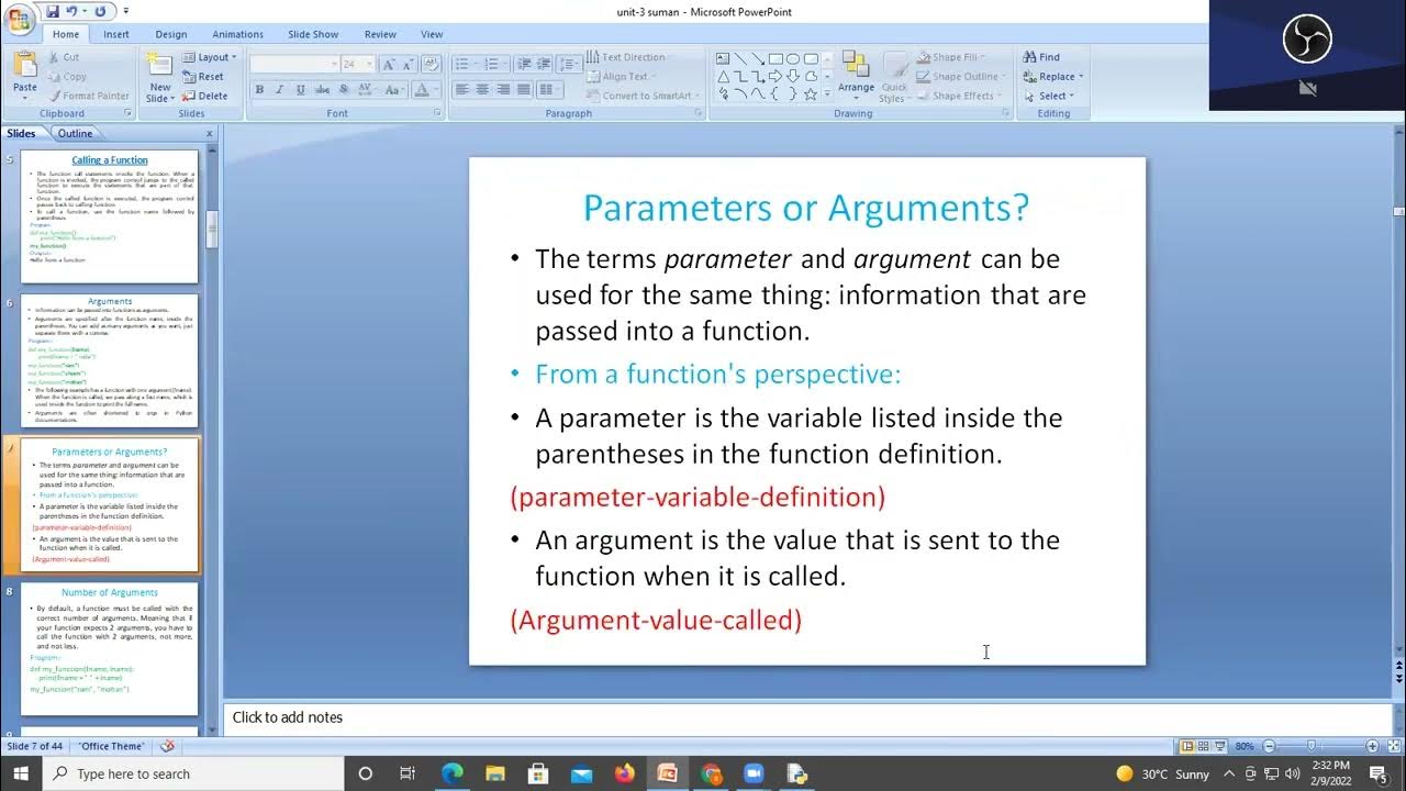 Unit-3, Part-2, parameter and arguments in python function , PPS, FE-19, SPPU - YouTube