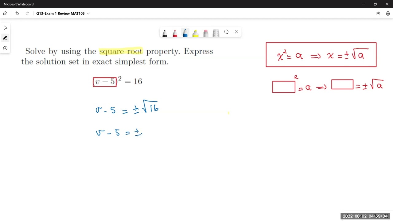 Solve By Using The Square Root Property Express The Solution Set In Solve By Using The Square Root Property Express The Solution Set In
