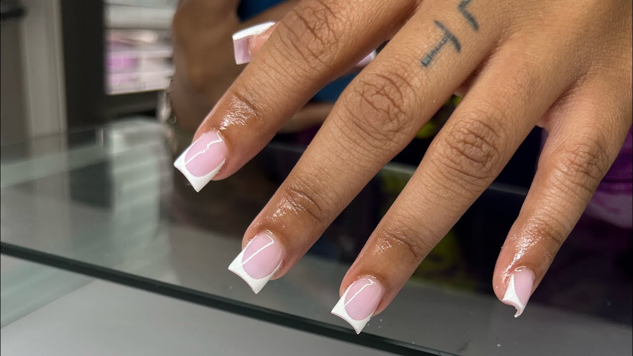 Easy Hand Drawn French Tips | Short White Tips | Nail Art - YouTube