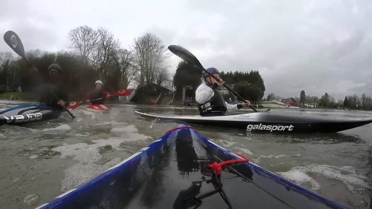 Shepperton weir kayak swim - YouTube