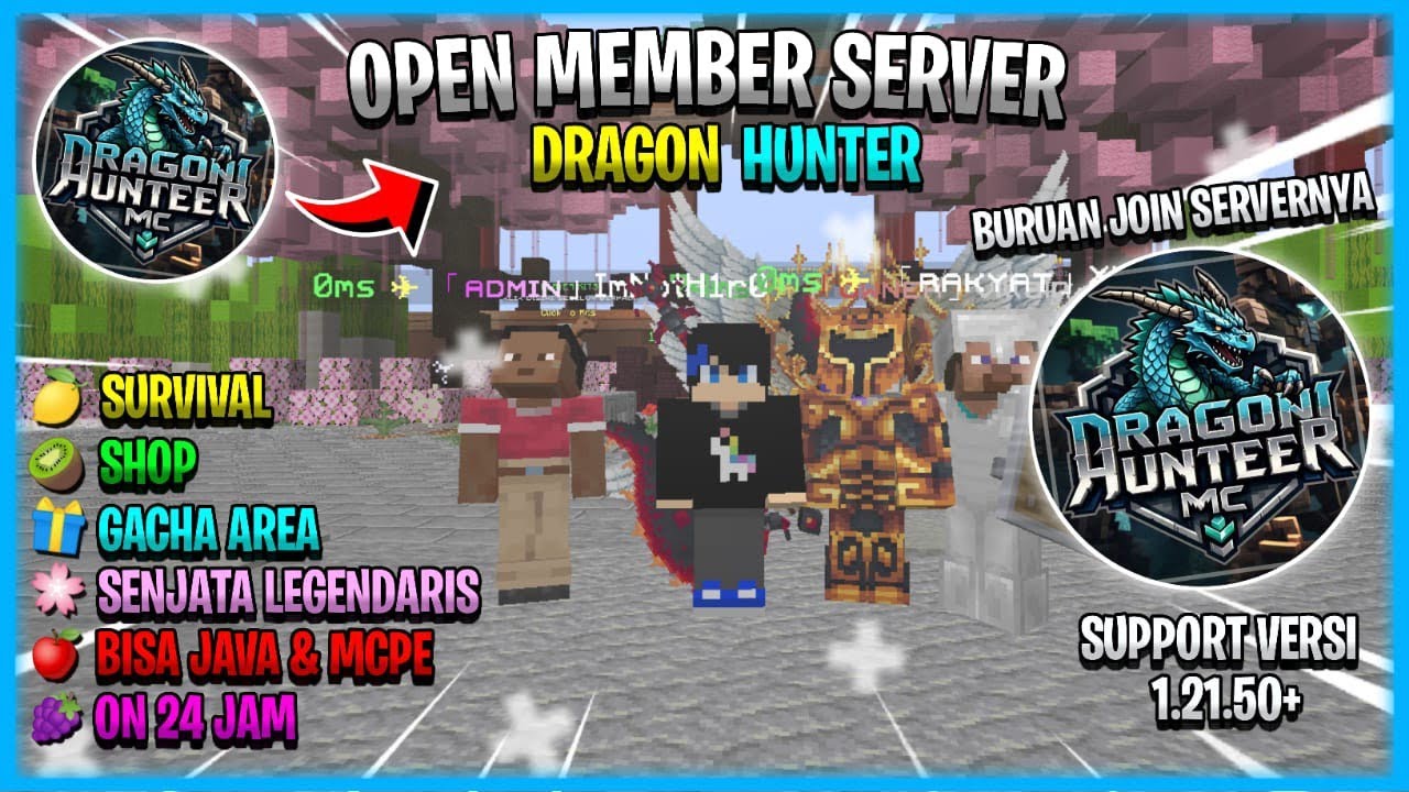 DRAGON HUNTER: SERVER MINECRAFT SURVIVAL DENGAN FITUR SENJATA LEGENDARIS, SUPPORT JAVA & MCPE ...