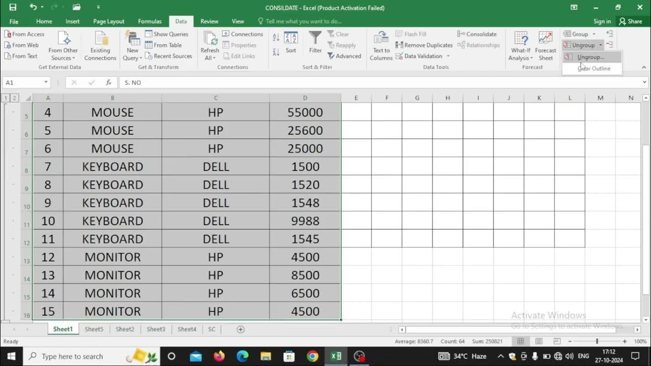 HOW TO USE GROUP UNGROUP SUBTOTAL OPTION IN MS EXCEL! #EXCEL #rkeducom - YouTube