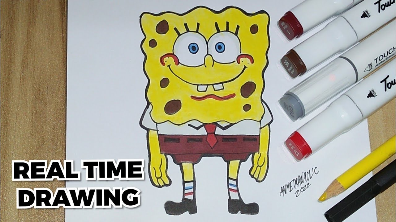 How To Draw SpongeBob | REAL TIME Drawing | #animedrawholic - YouTube