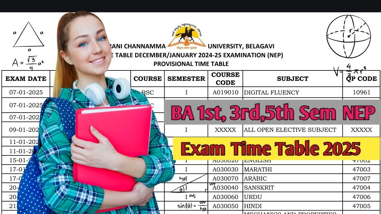 "BA 1st, 3rd, and 5th Semester NEP | Exam Time Table 2025 | RCUB ...