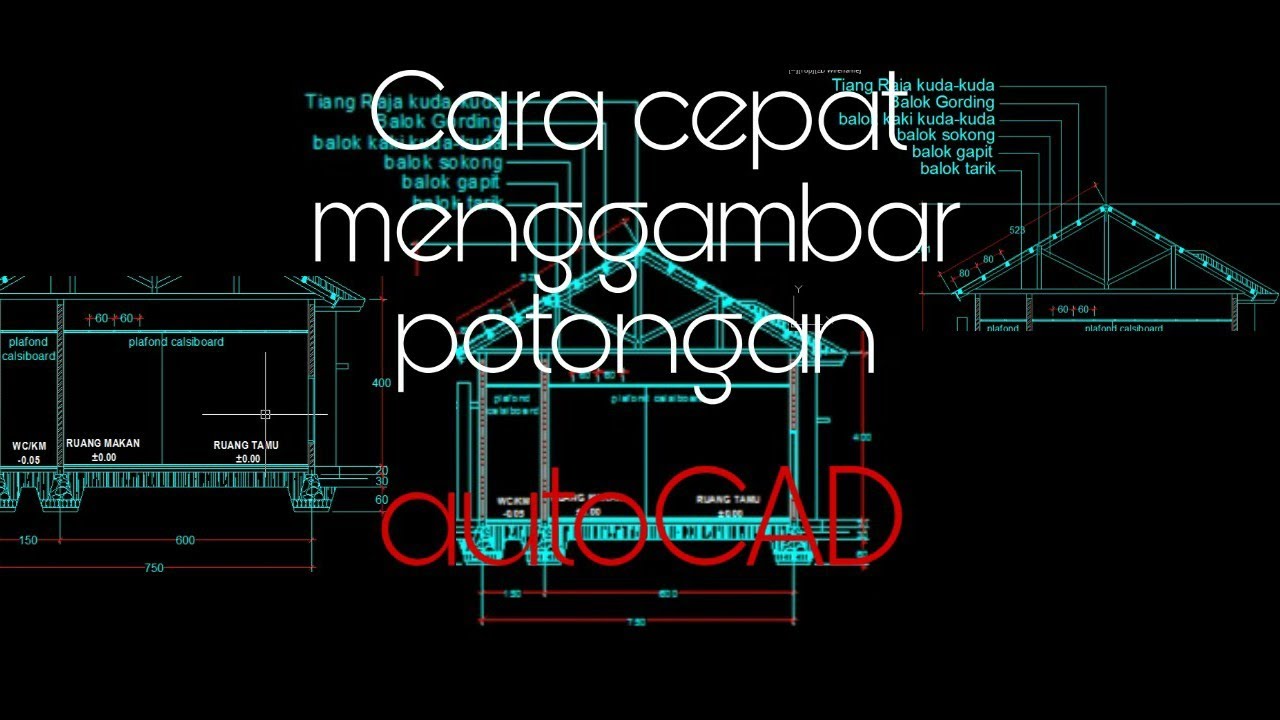 autoCAD cara menggambar potongan - YouTube