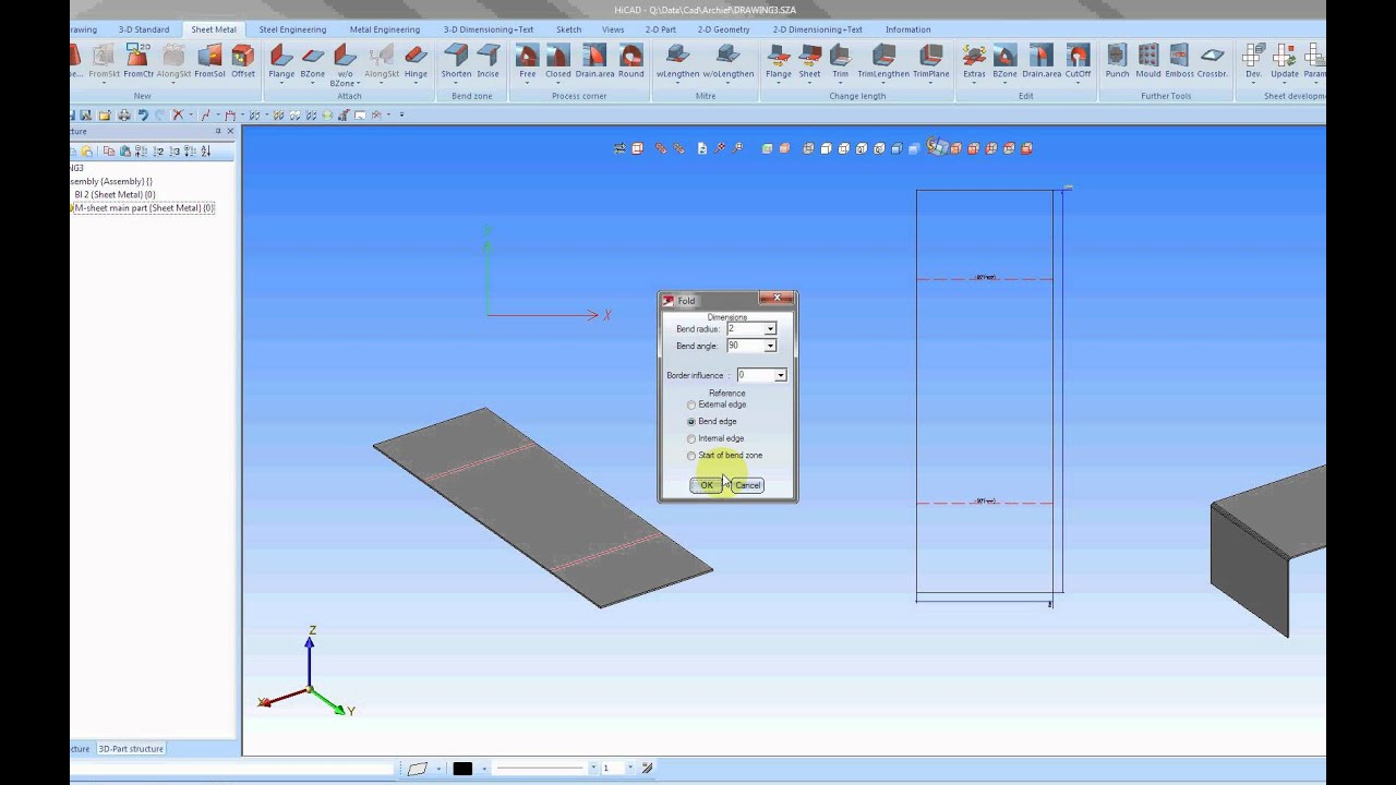 Hicad 2011 2012 Sheet from 2D contour + fold flange.avi - YouTube