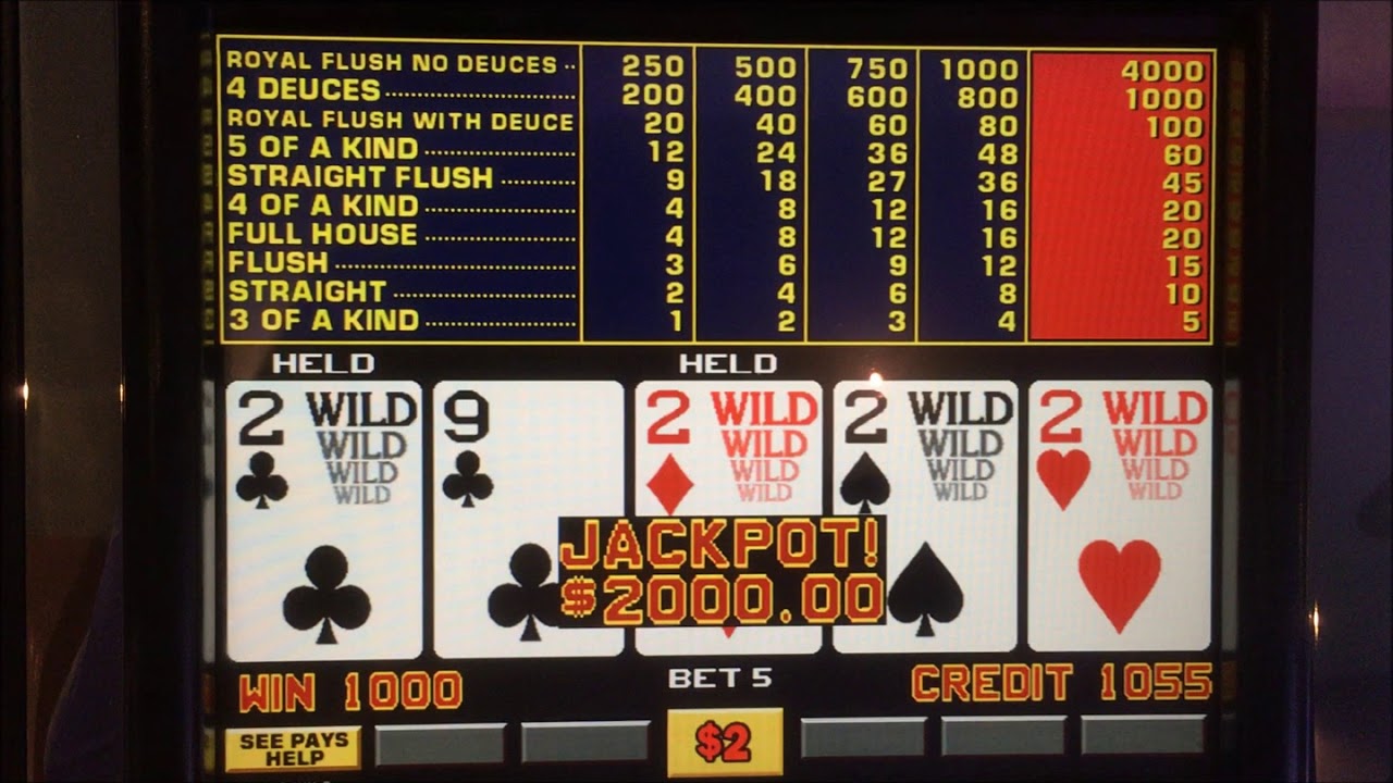 $2 Video Poker Jackpot - 4 2's in Deuces Wild - YouTube