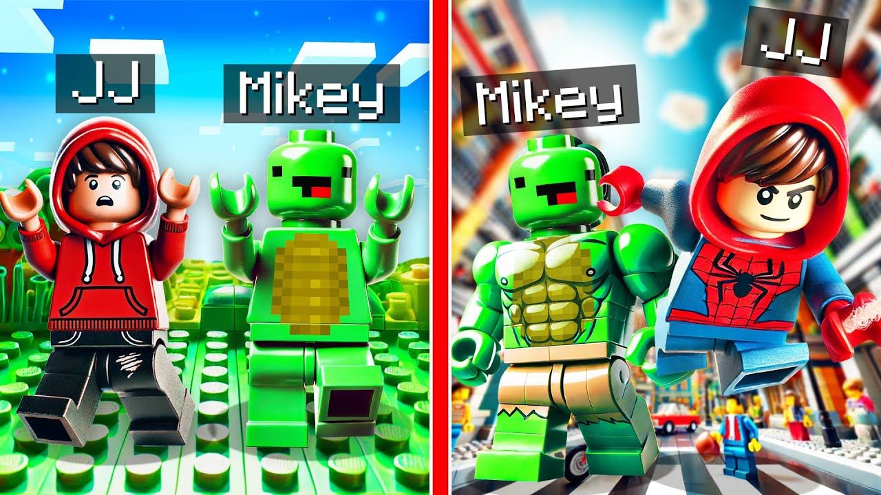JJ and Lego Became LEGO SuperHero Spider-Man and Hulk - Minecraft ...