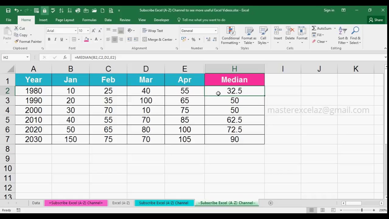 How To Find Median For The Given Numbers In Excel 2016 YouTube How To Find Median For The Given Numbers In Excel 2016 YouTube